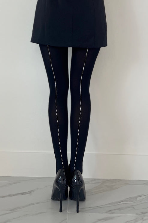 Rhinestone Accent Opaque Tights – Style Sapphire
