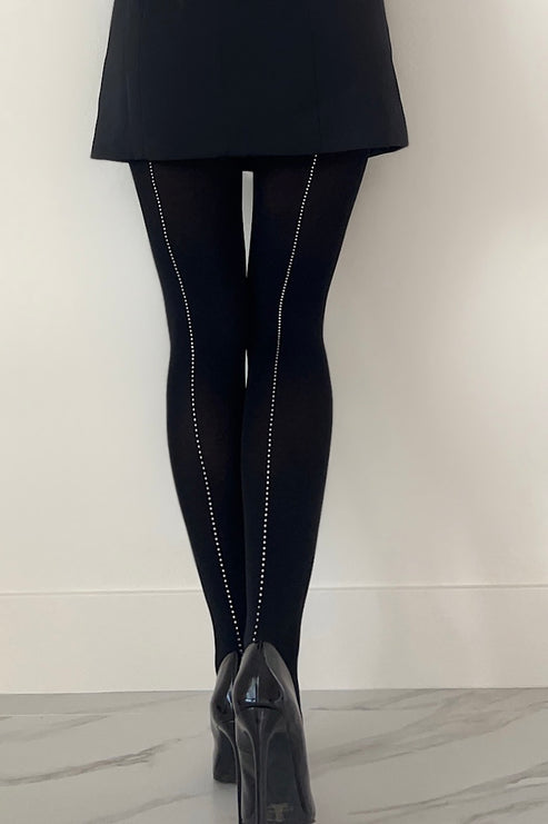 Rhinestone Accent Opaque Tights – Style Sapphire